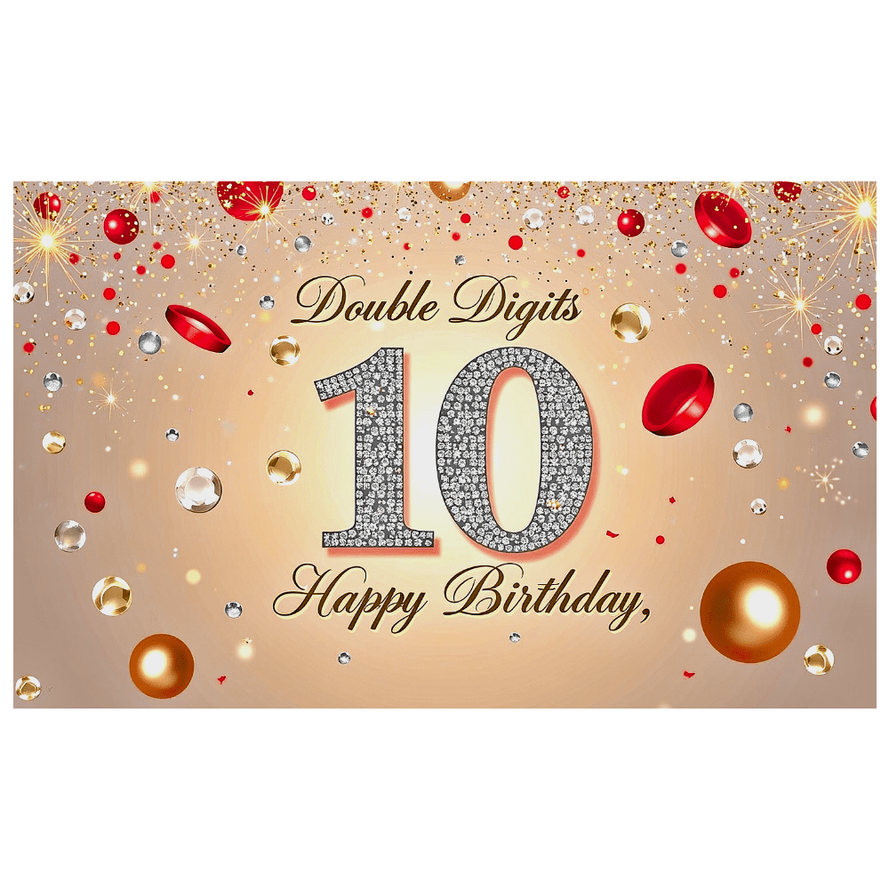 Sparkling Double Digits 10 Birthday Backdrop Banner Happy Birthday ...