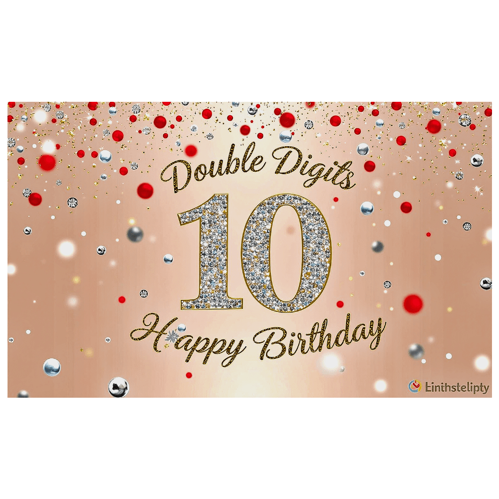 Sparkling Double Digits 10 Birthday Backdrop Banner Happy Birthday ...