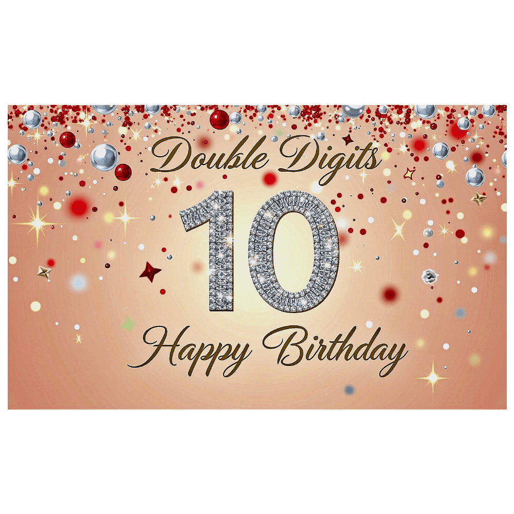 Sparkling Double Digits 10 Birthday Backdrop Banner Happy Birthday ...