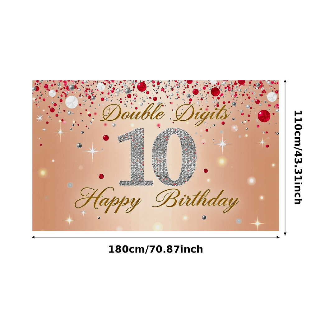 Sparkling Double Digits 10 Birthday Backdrop Banner Happy Birthday ...