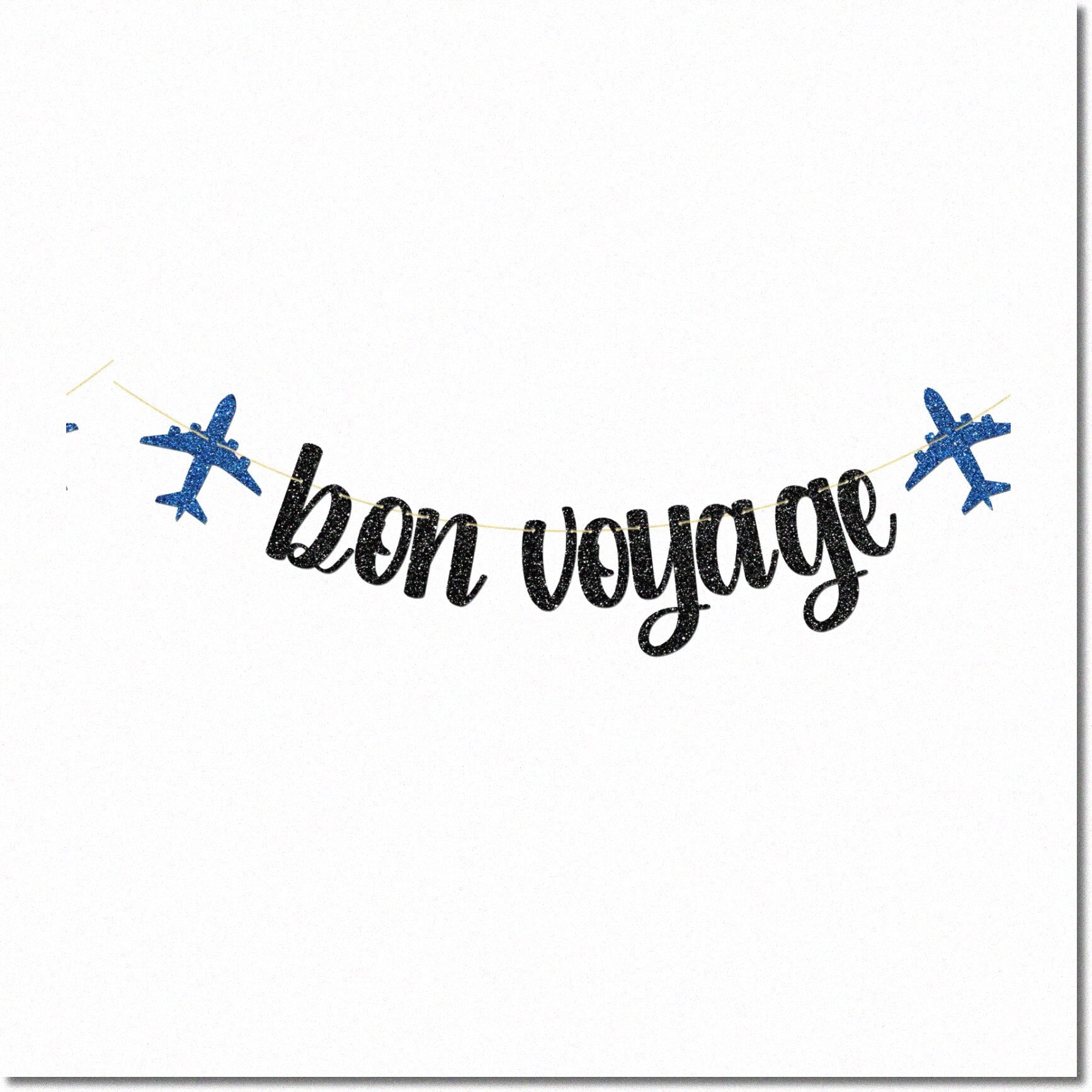 Sparkling Farewell Fiesta - Glittery Black Bon Voyage Banner for Travel ...