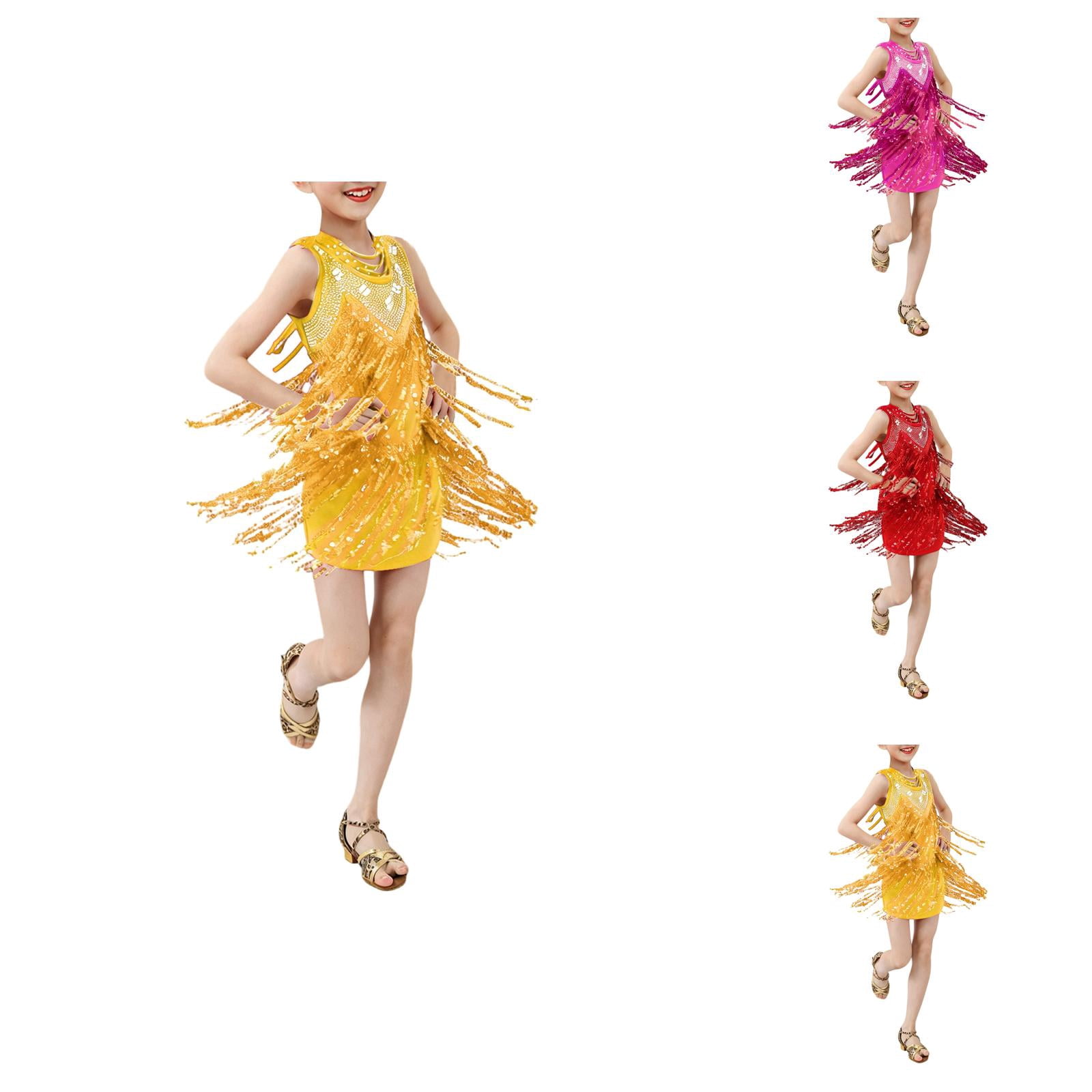 Sparkling Fringe Latin Dance Dress, Sequined Flowy Performance Outfit ...