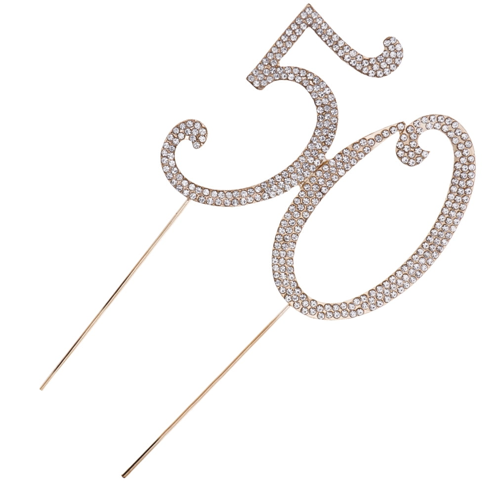 Sparkling Gold 50 Cake Toppers Rhinestone Decor for 50th Birthday ...