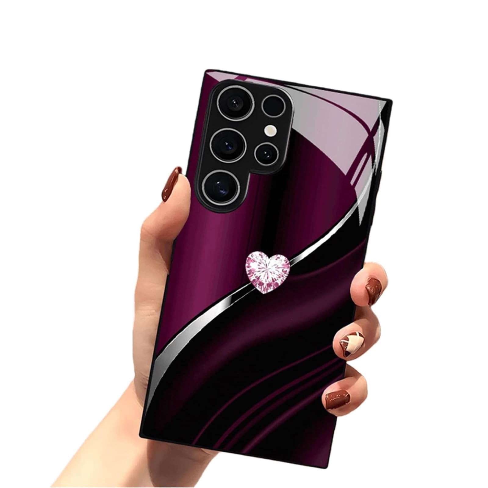 Sparkling Heart Hard Case for Samsung 25, Luxury Heart-Shaped Tempered ...