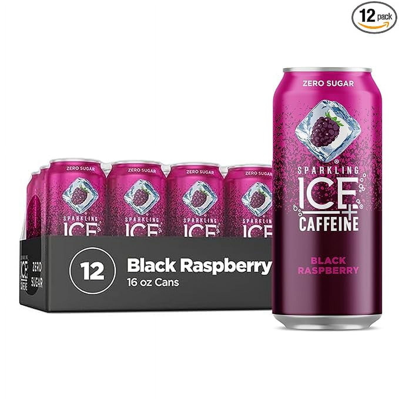 Sparkling Ice +Caffeine Black Raspberry Sparkling Water, with Antioxidants and Vitamins, Zero ...