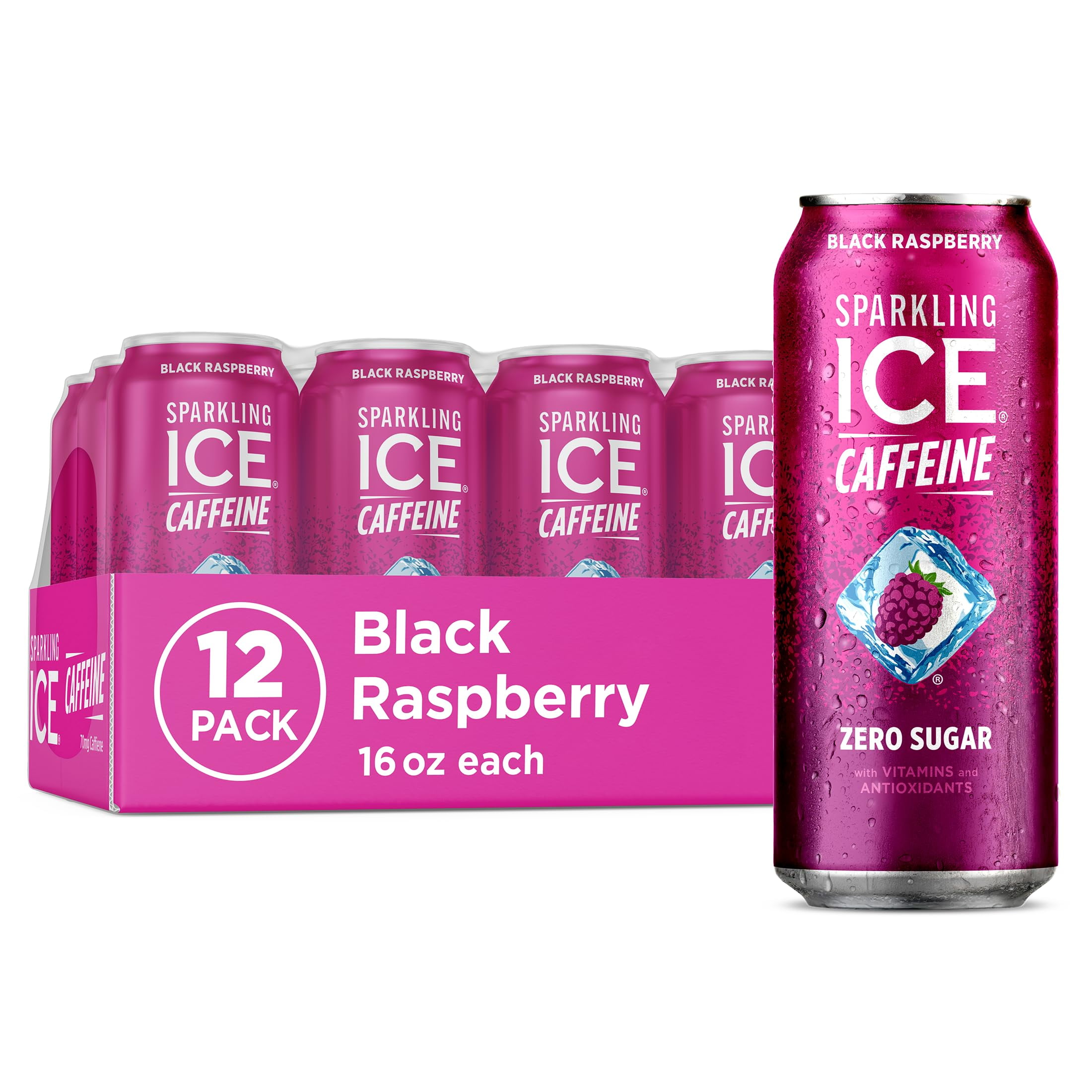 Sparkling Ice Caffeine Black Raspberry Sparkling Water with Caffeine, Zero Sugar, with ...