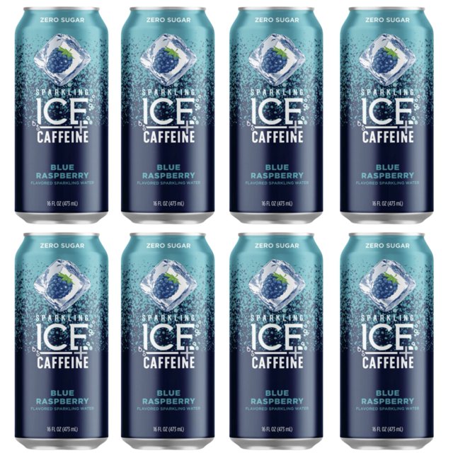 Sparkling Ice +Caffeine Blue Raspberry Sparkling Water, with ...