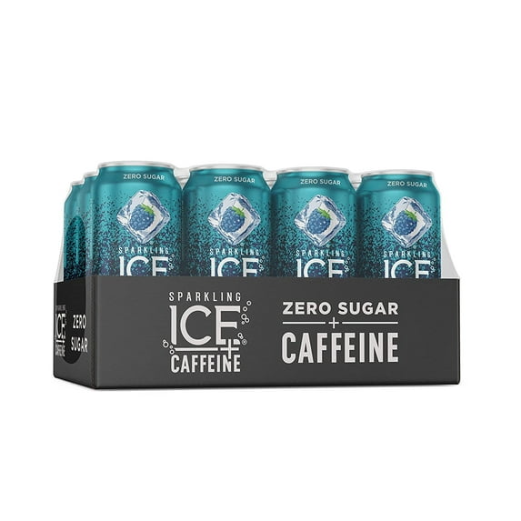 Sparkling Ice +Caffeine Blue Raspberry Sparkling Water, Zero Sugar, 16 ...