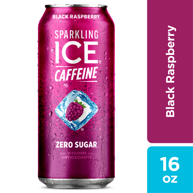 Ice Drink: Sparkling Ice +Caffeine Black Raspberry Sparkling Water, 16 Fl Oz, Zero Sugar ...