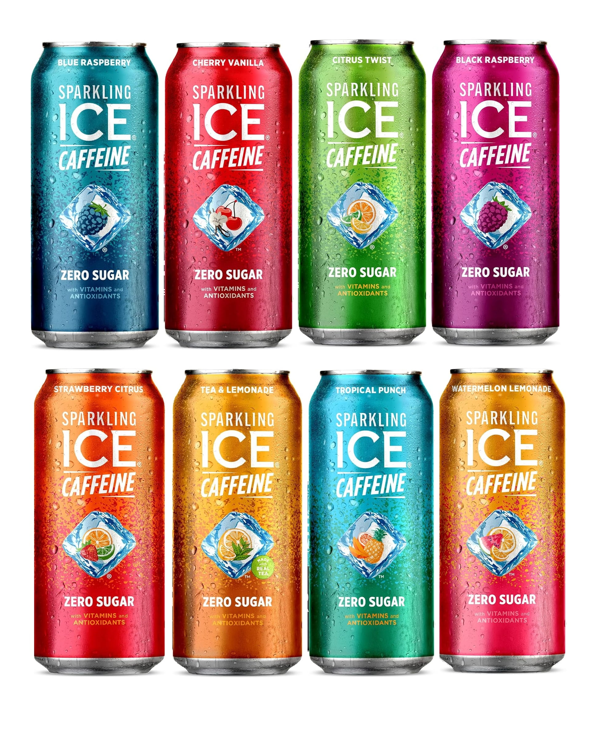 Sparkling Ice +Caffeine Sparkling Water, Zero Sugar, with Antioxidants and Vitamins, Variety ...