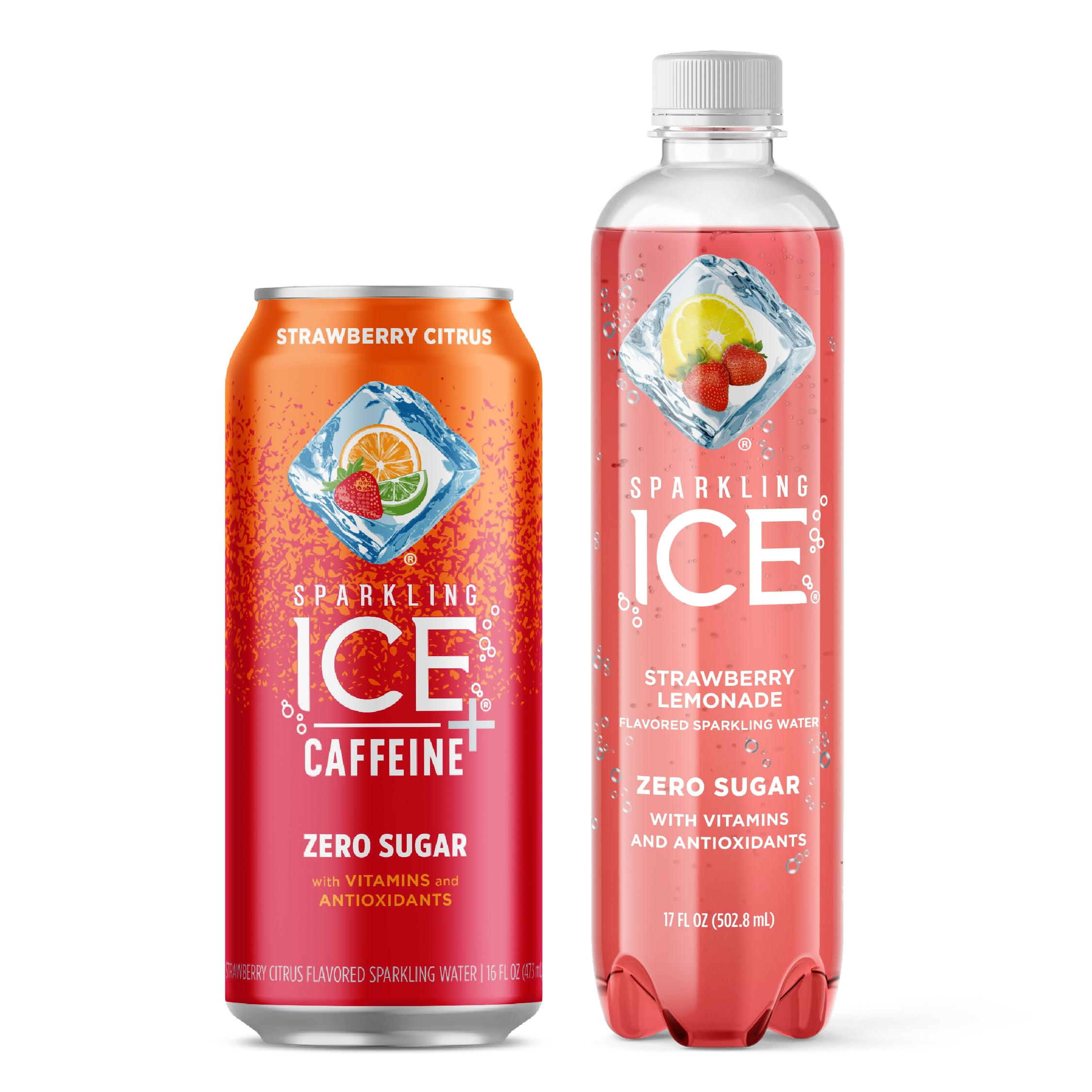 Sparkling Ice +Caffeine Strawberry Citrus Sparkling Water (Pack Of 12) and Sparkling Ice ...