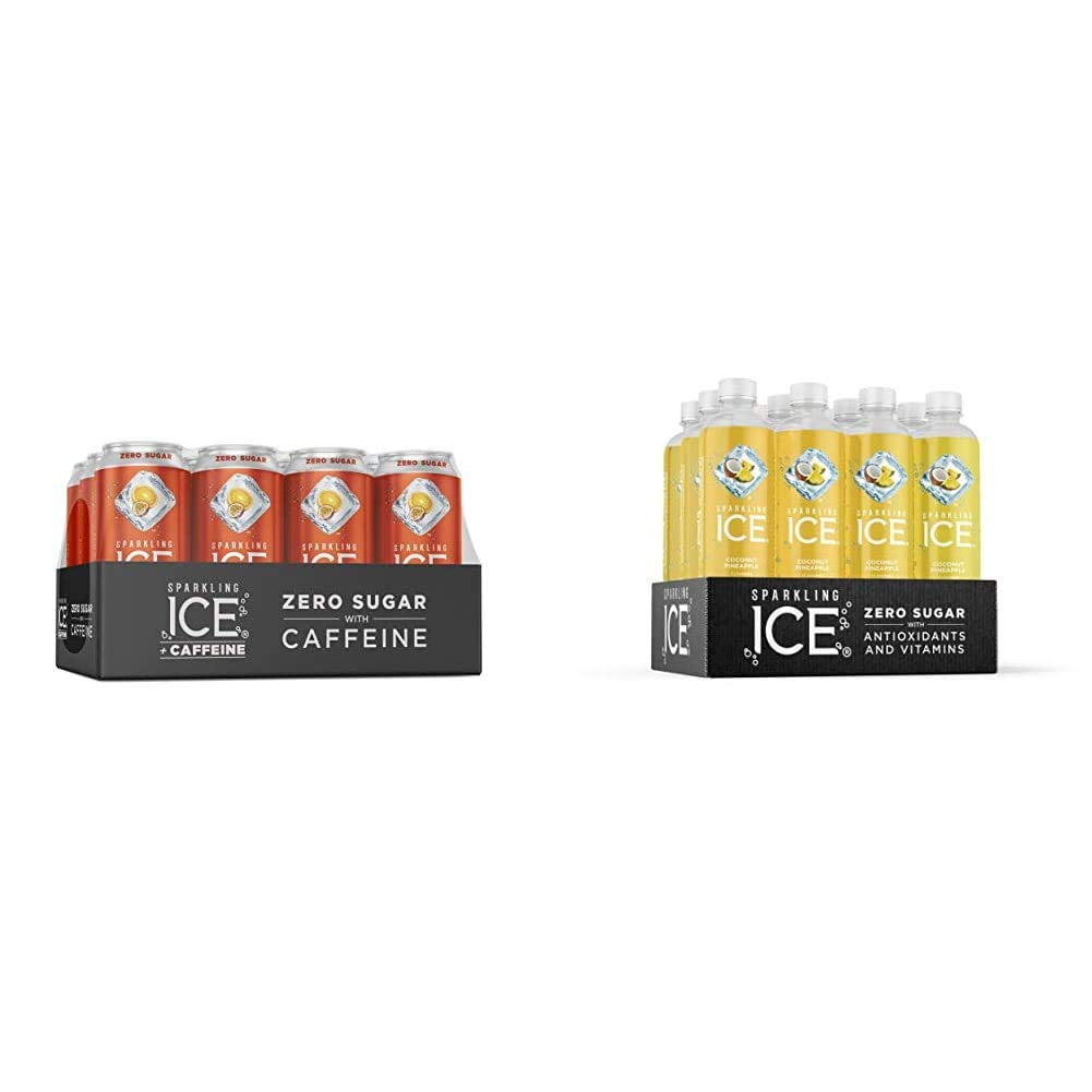 Sparkling Ice +Caffeine Tropical Punch Sparkling Water with Caffeine, Zero Sugar (Pack of 12 ...