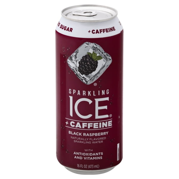 Sparkling Ice +Caffeine Zero Sugar Flavored Sparkling Water, Black Raspberry Sparkling Water, 16 ...