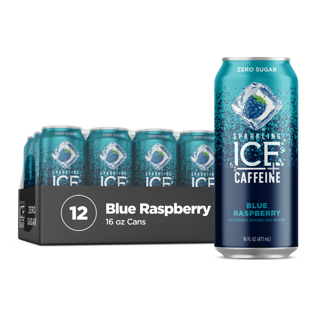 Sparkling Ice +Caffeine Blue Raspberry: Sweet Flavored, Caffeinated, Zero Sugar Drink, 16 Fl Oz ...