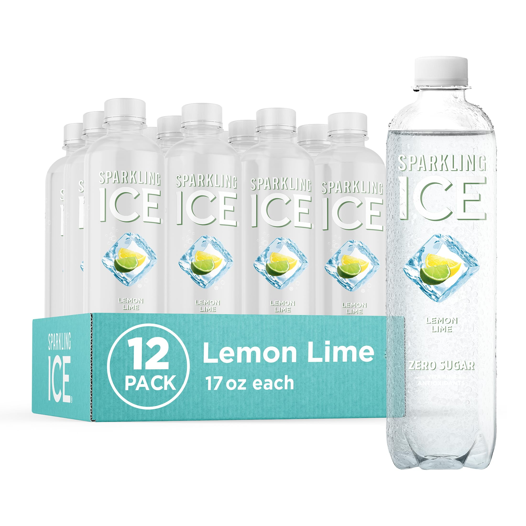 Sparkling Ice, Lemon Lime Sparkling Water, Zero Sugar Flavored Water, with Vitamins and ...