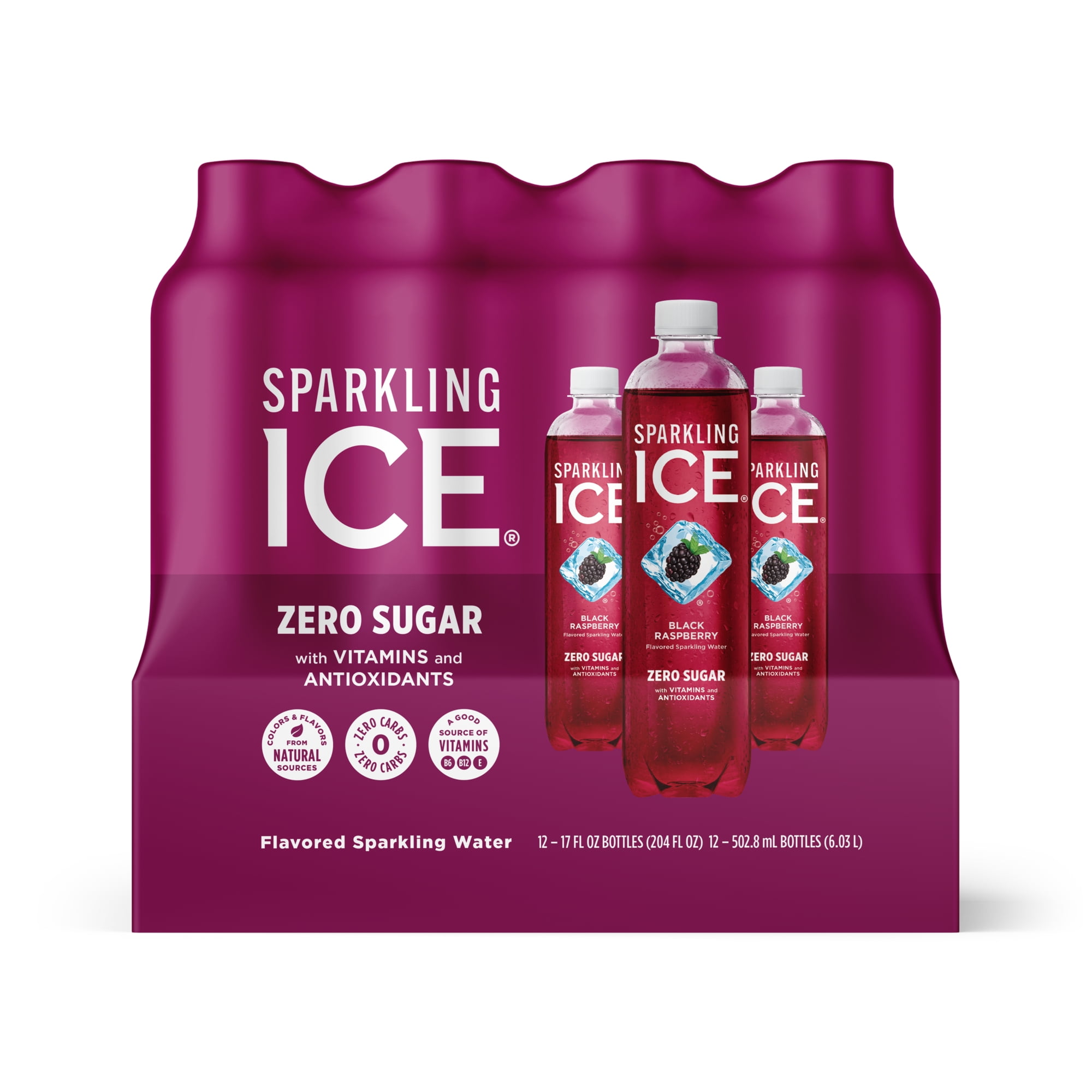 Sparkling Ice® Black Raspberry Flavored Sparkling Water, Zero Sugar, 17 Fl Oz, Pack of 12 ...