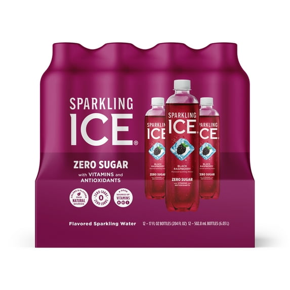Sparkling Ice® Black Raspberry Flavored Sparkling Water, Zero Sugar, 17 Fl Oz, Pack of 12 ...
