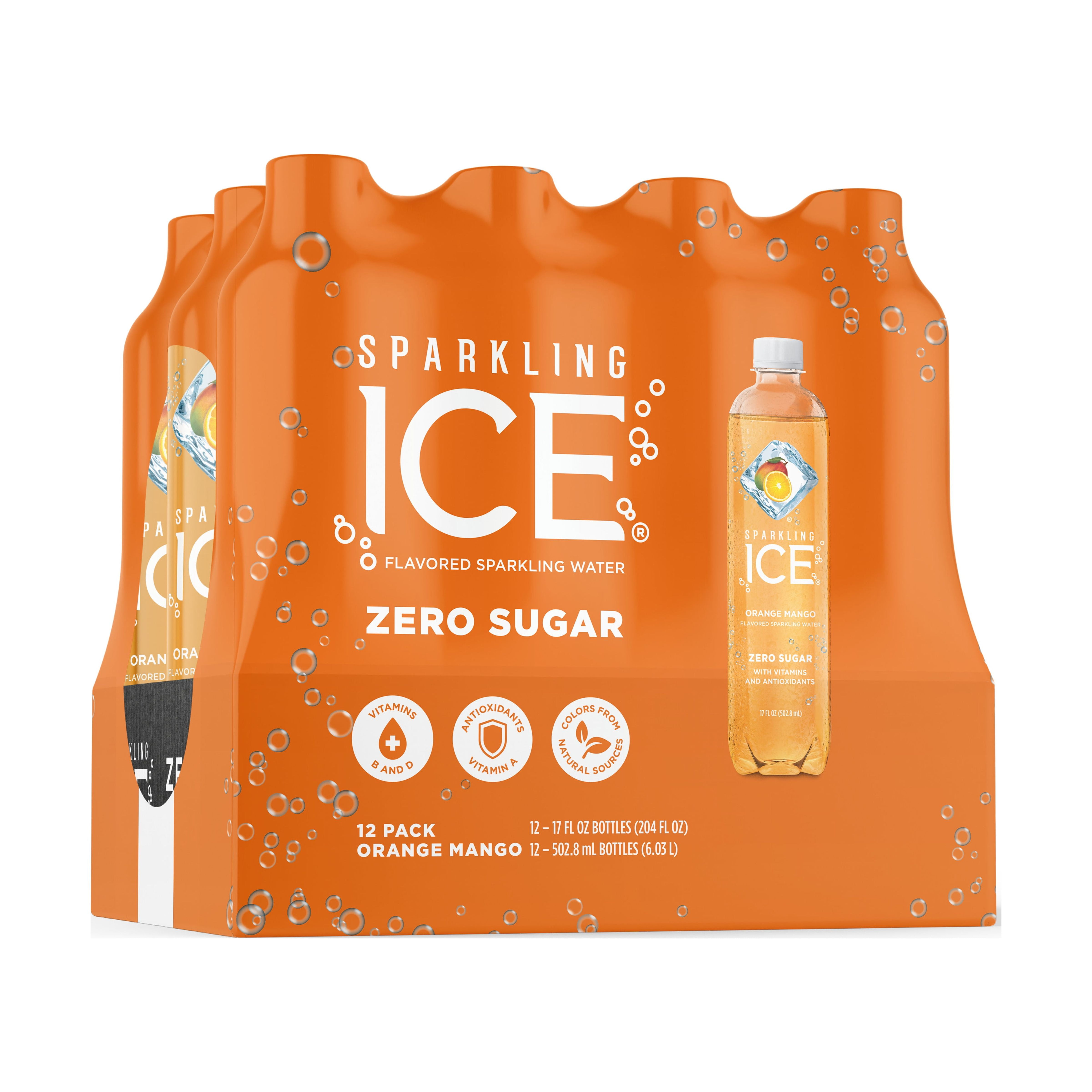 Sparkling Ice® Orange Mango Flavored Bubble Drink, Naturally Sourced, Zero Sugar, 17 Fl Oz (Pack ...