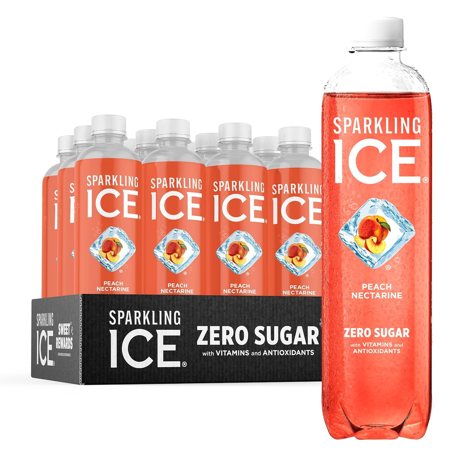 Sparkling Ice, Peach Nectarine Sparkling Water, Zero Sugar Flavored Water, with Vitamins and ...