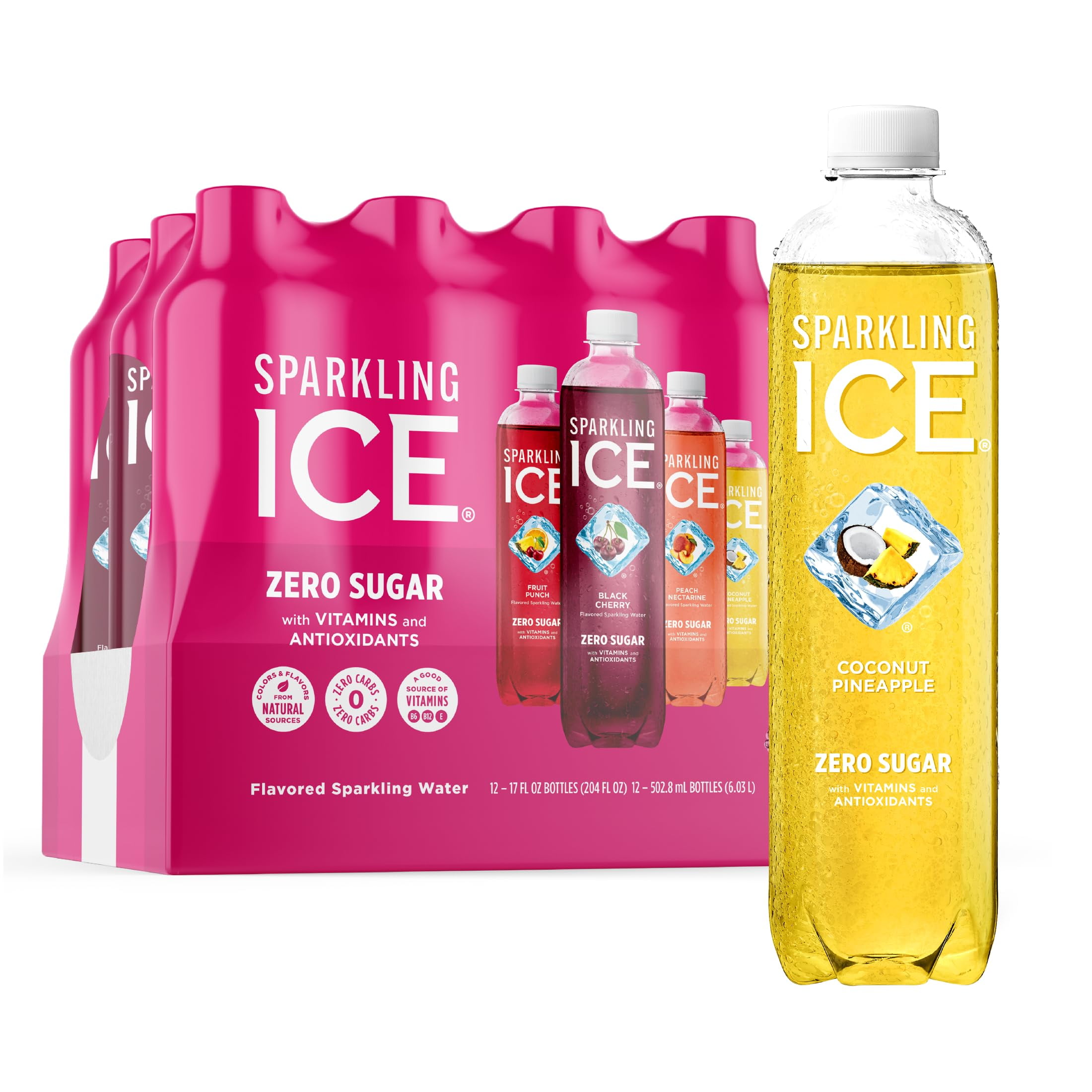 Sparkling Ice PinkITSC Variety Pack, Flavored Sparkling Water, Zero Sugar, and Vitamins and ...
