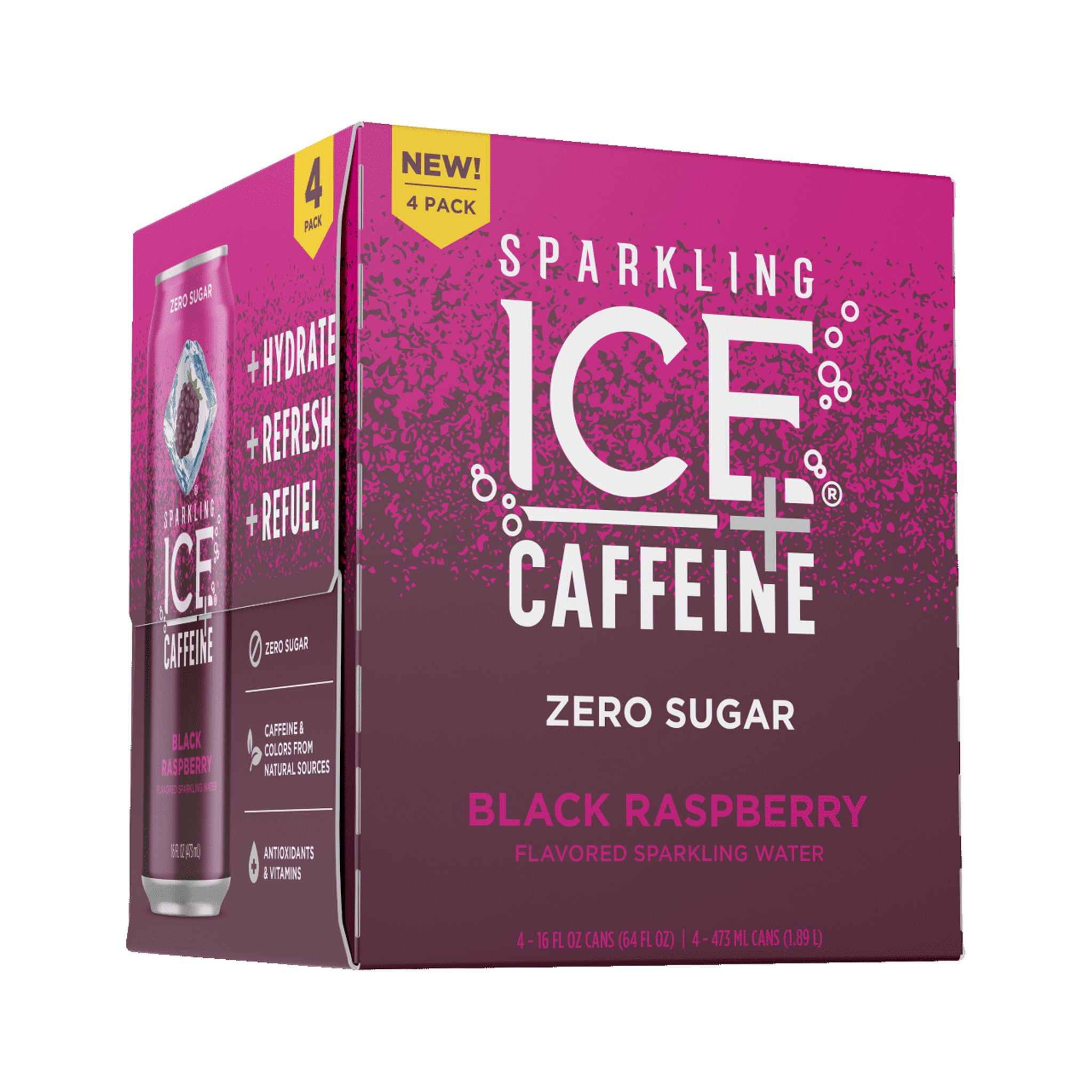 Sparkling Ice Plus Caffeine, 4PK Raspberry Flavored Zero Sugar Black Raspberry - Walmart.com