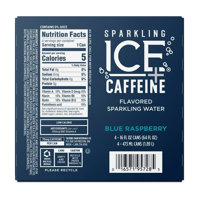 Sparkling Ice Plus Caffeine 4PK Blue Raspberry - Walmart Business Supplies