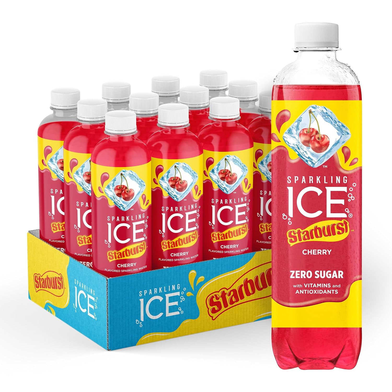 Sparkling Ice STARBURST Cherry, Zero Sugar, Fizzy Flavor, Low Calorie, 17 fl oz (Pack of 12 ...