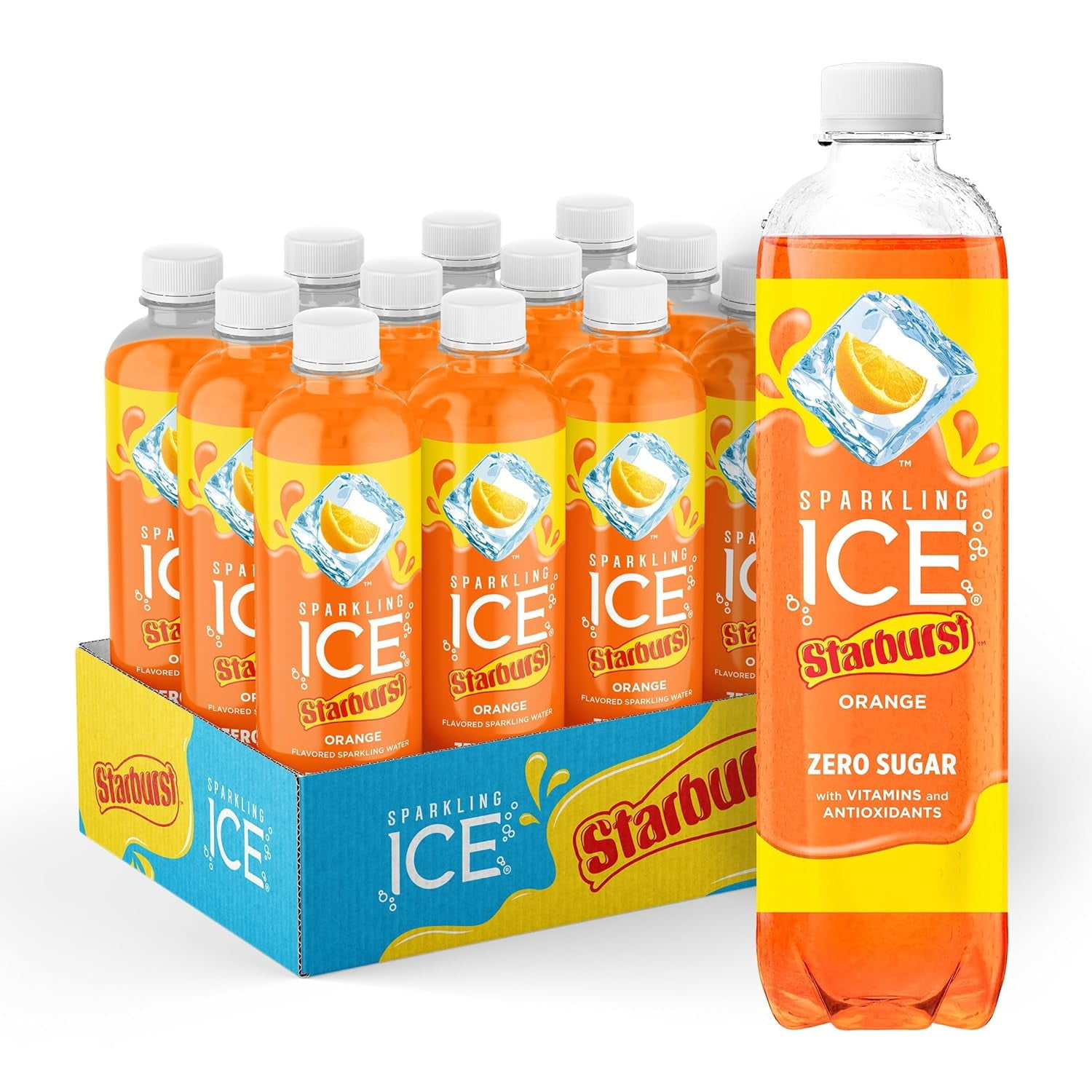 Sparkling Ice STARBURST Orange, Zero Sugar Flavored Sparkling Water, with Vitamins and ...
