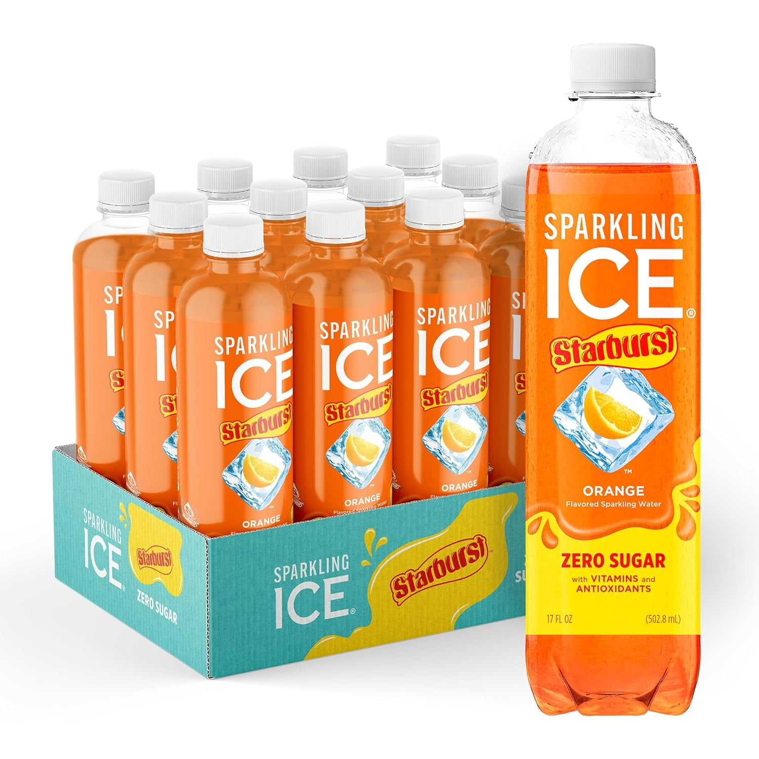 Sparkling Ice STARBURST Orange, Zero Sugar Flavored Sparkling Water ...