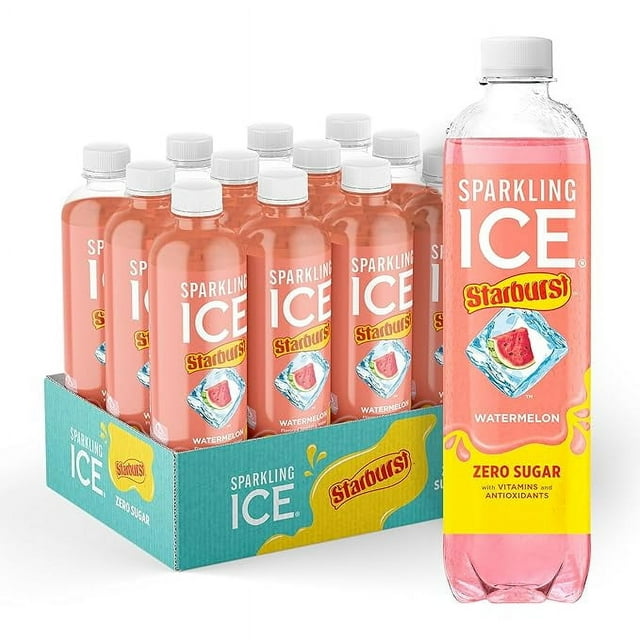 Sparkling Ice STARBURST Watermelon, Zero Sugar Flavored Sparkling Water, 17 fl oz Bottles (Pack ...