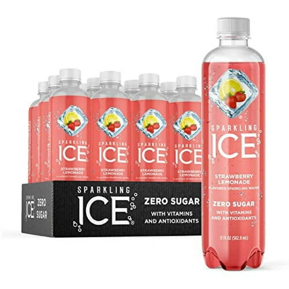 Sparkling Ice, Strawberry Lemonade Sparkling Water, Zero Sugar Flavored Water, with Vitamins and ...