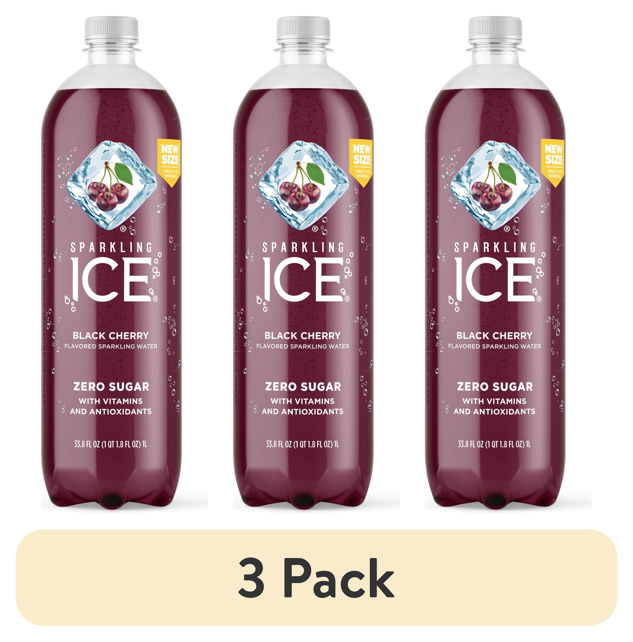 (3 pack) Sparkling Ice Zero Sugar Flavored Sparkling Water, Black Cherry 1L (33.8oz) Bottle ...