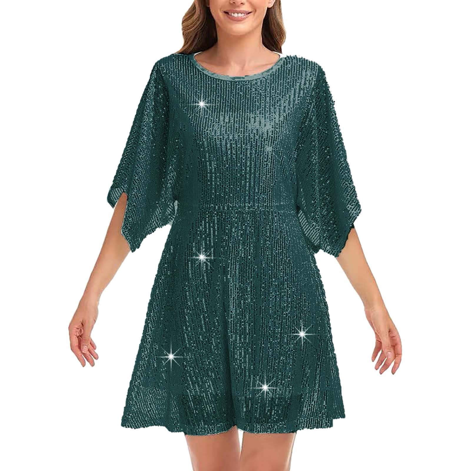 Sparkling Loose Fit Party Mini Dress With Split Sleeves Casual Short ...
