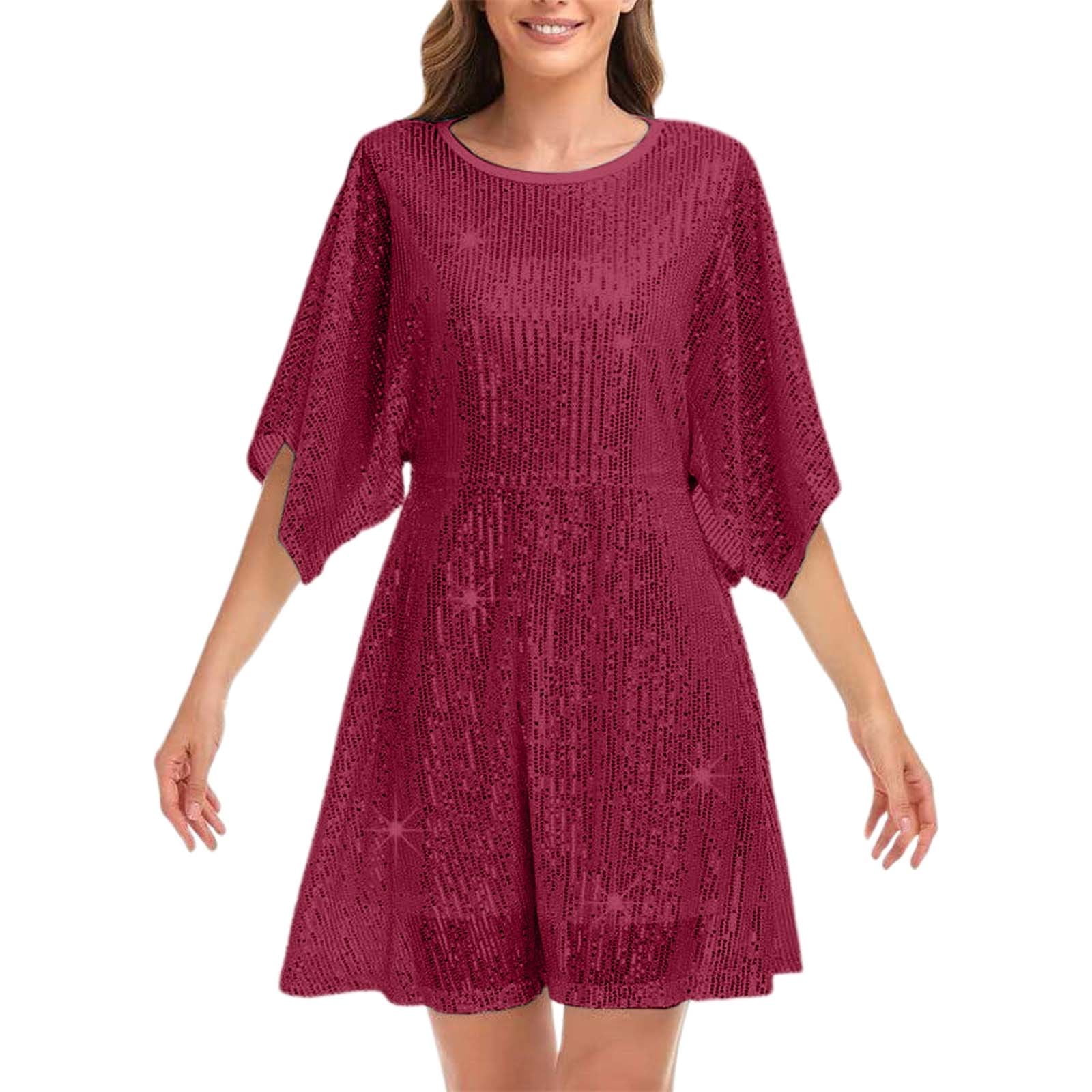 Sparkling Loose Fit Party Mini Dress With Split Sleeves Casual Short Dress For Women Wrap Dress ...