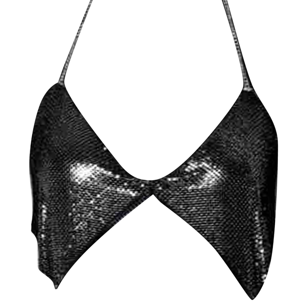 Sparkling Metallic Sequins Halterneck Backless Crop Top for Women ...