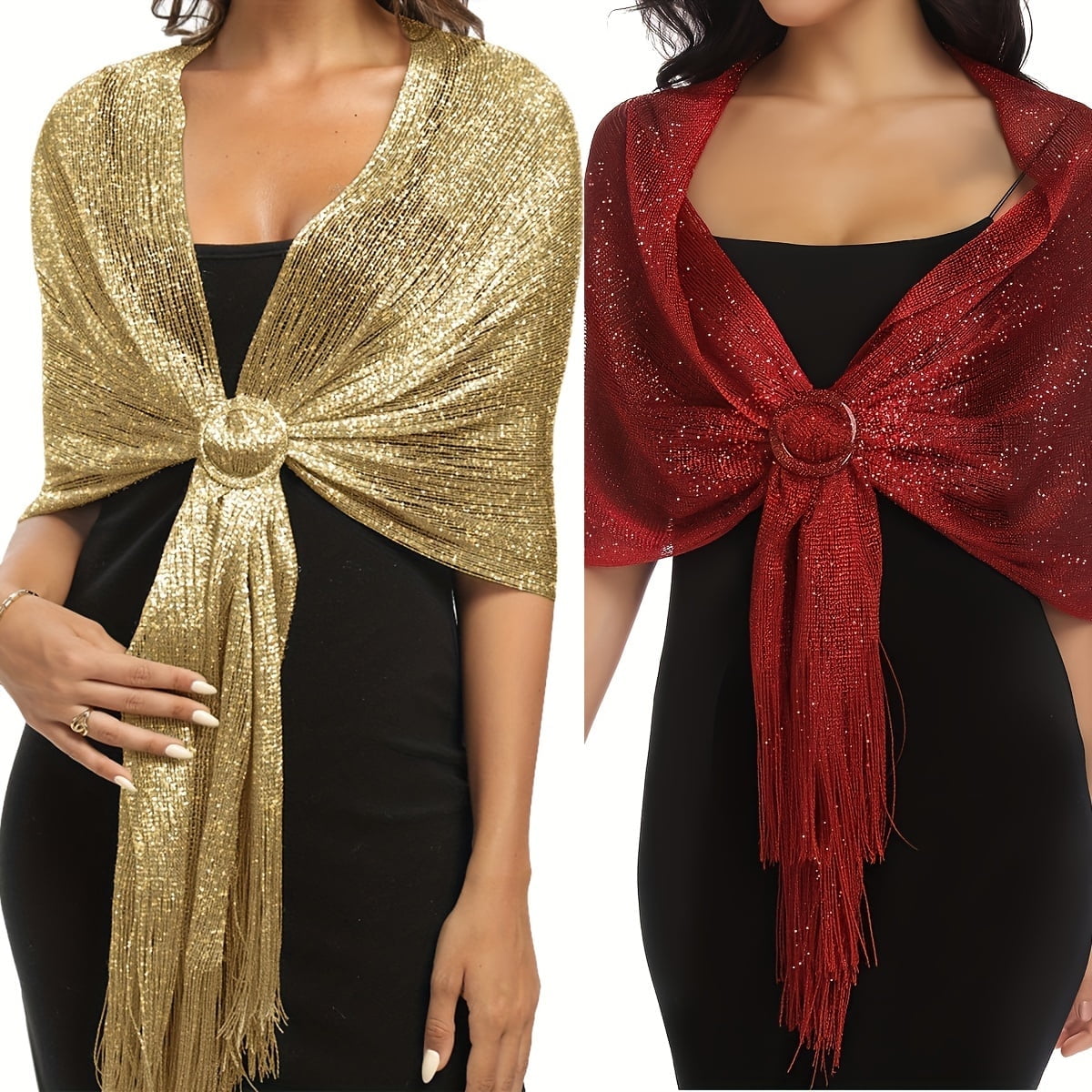 Sparkling Metallic Shawls and Wraps with Buckle for Evening Dresses ...