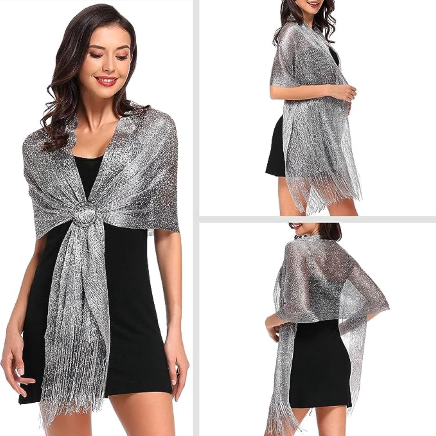 Sparkling Metallic Shawls and Wraps with Buckle for Evening Dresses ...