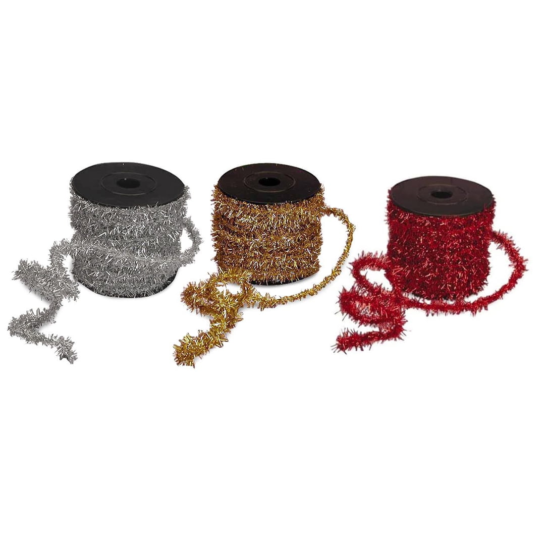 Sparkling Metallic Tinsel Wired Cords - 1/2" x 10 Yards, Set of 3, Red ...