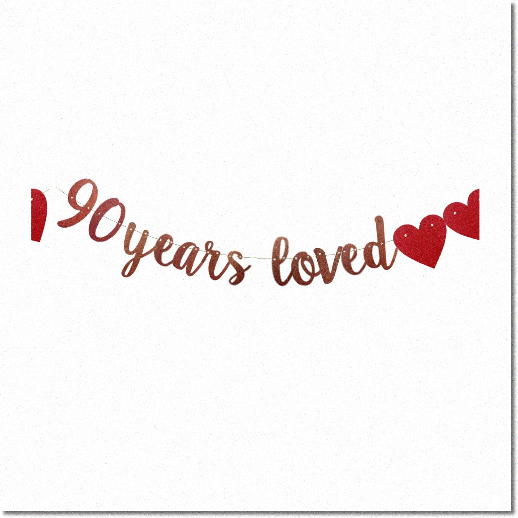 Sparkling Milestone: 90 Years Loved Rose Gold Banner - Pre-Strung Party ...