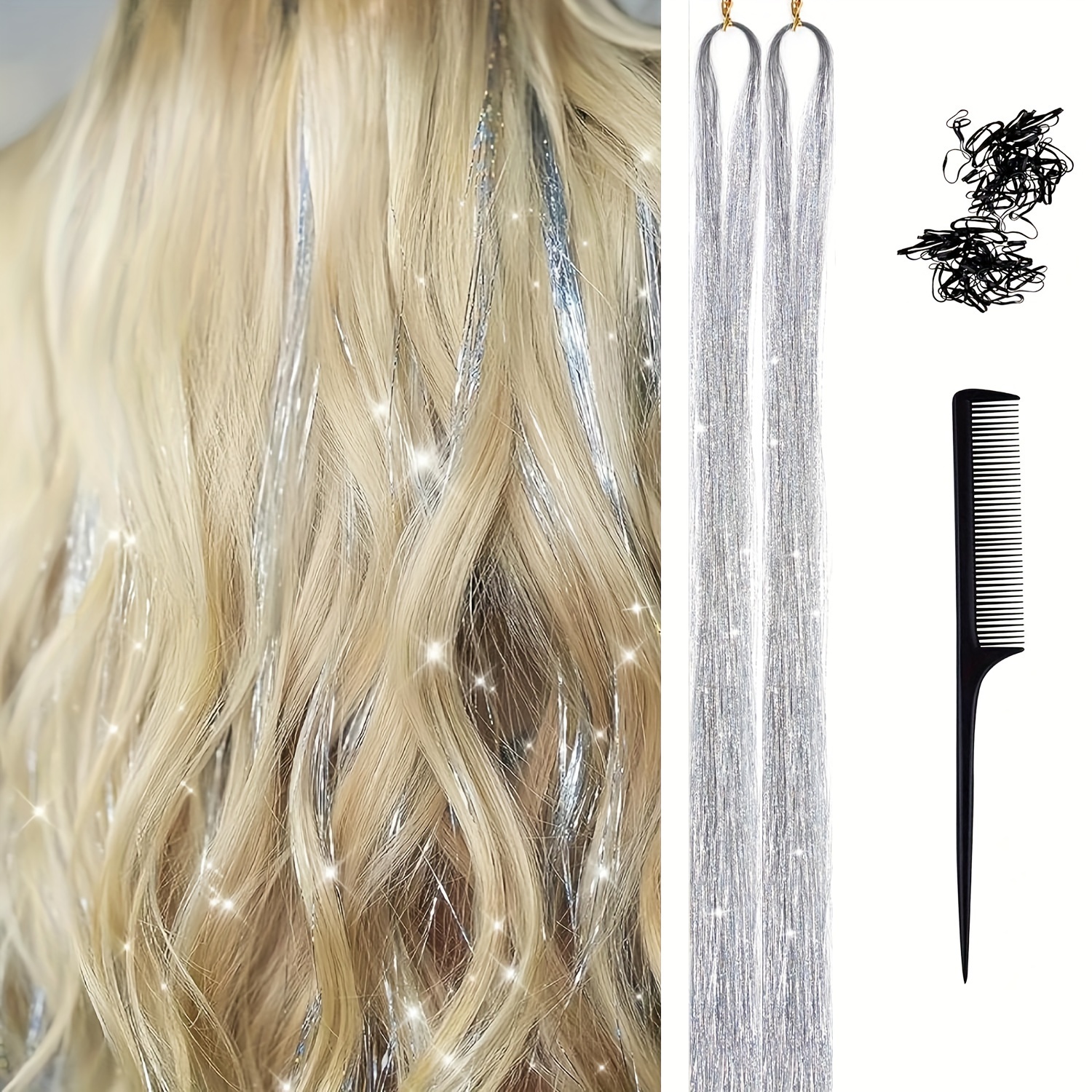 Sparkling NEWKBO Hair Tinsel Set with 400 Strands of 48-Inch Heat ...