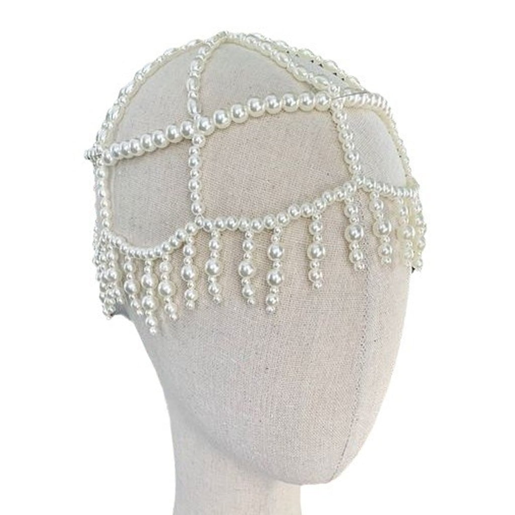 Sparkling Pearls Caps Headpiece Hair Chain Hat Tiaras for Pageants ...