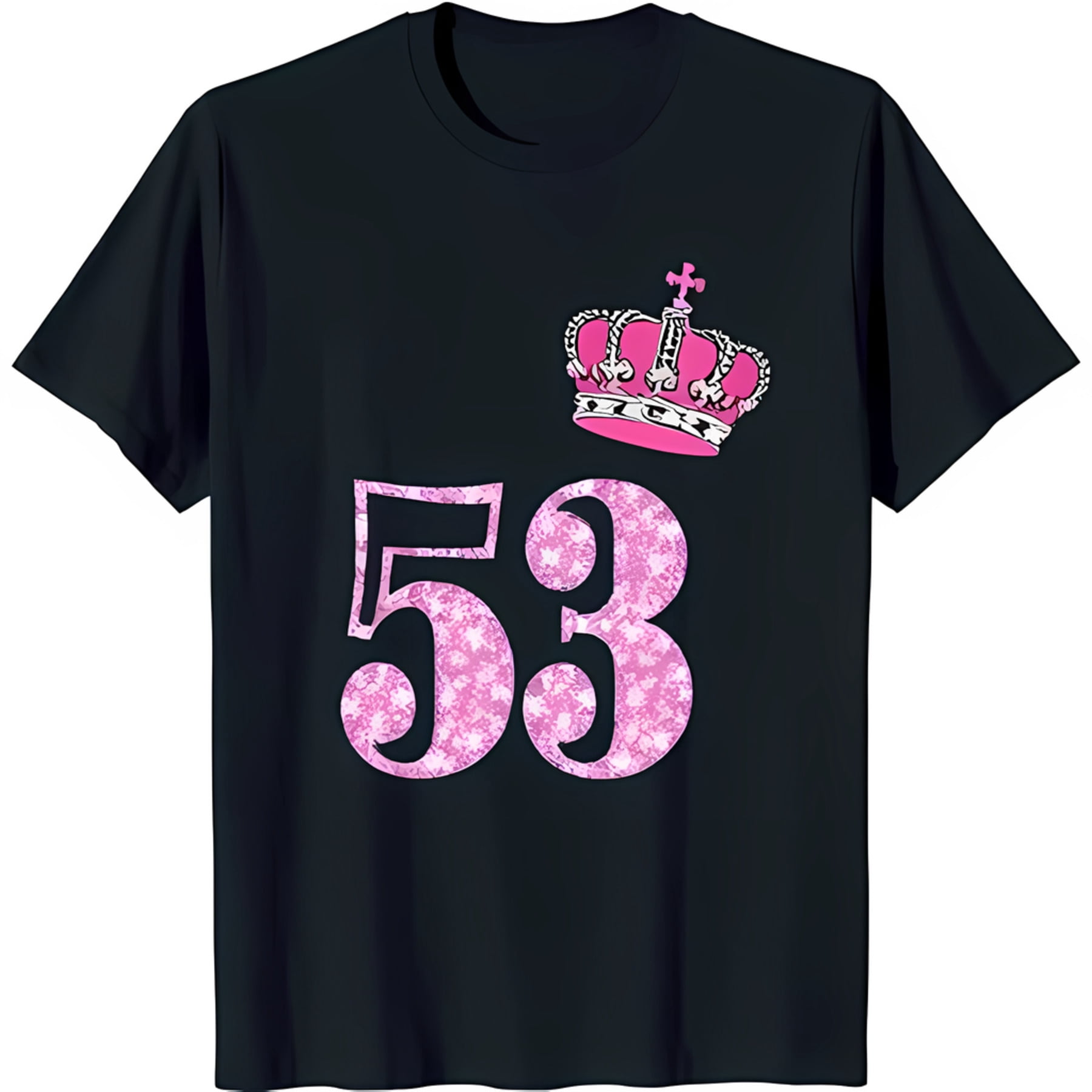 Sparkling Pink Glitter Crown & 53 Graphic on Black T-Shirt for Trendy ...