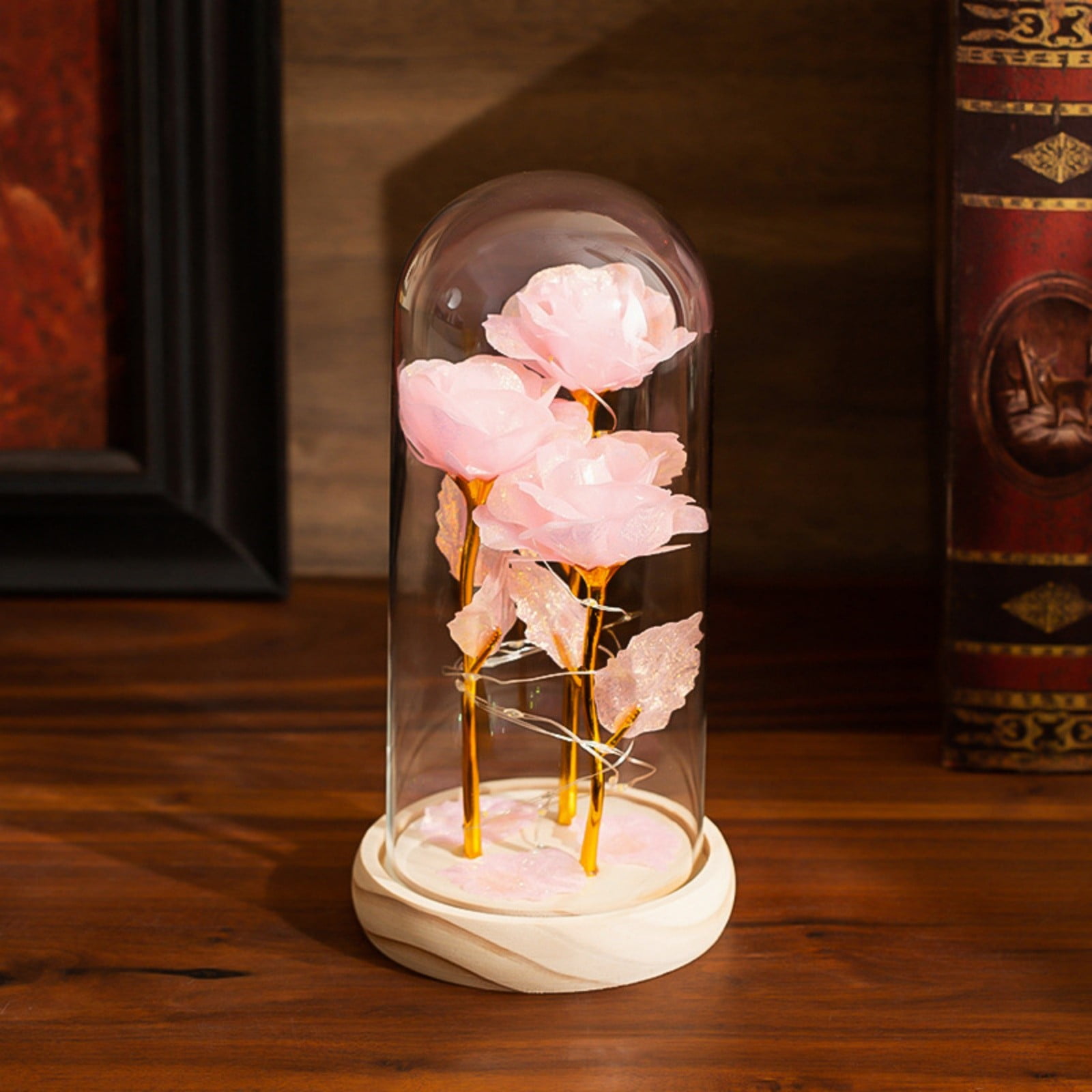 Sparkling Pink Glitter Rose Flower Lamp, 1 Count, 8.5 Inch, Plastic ...