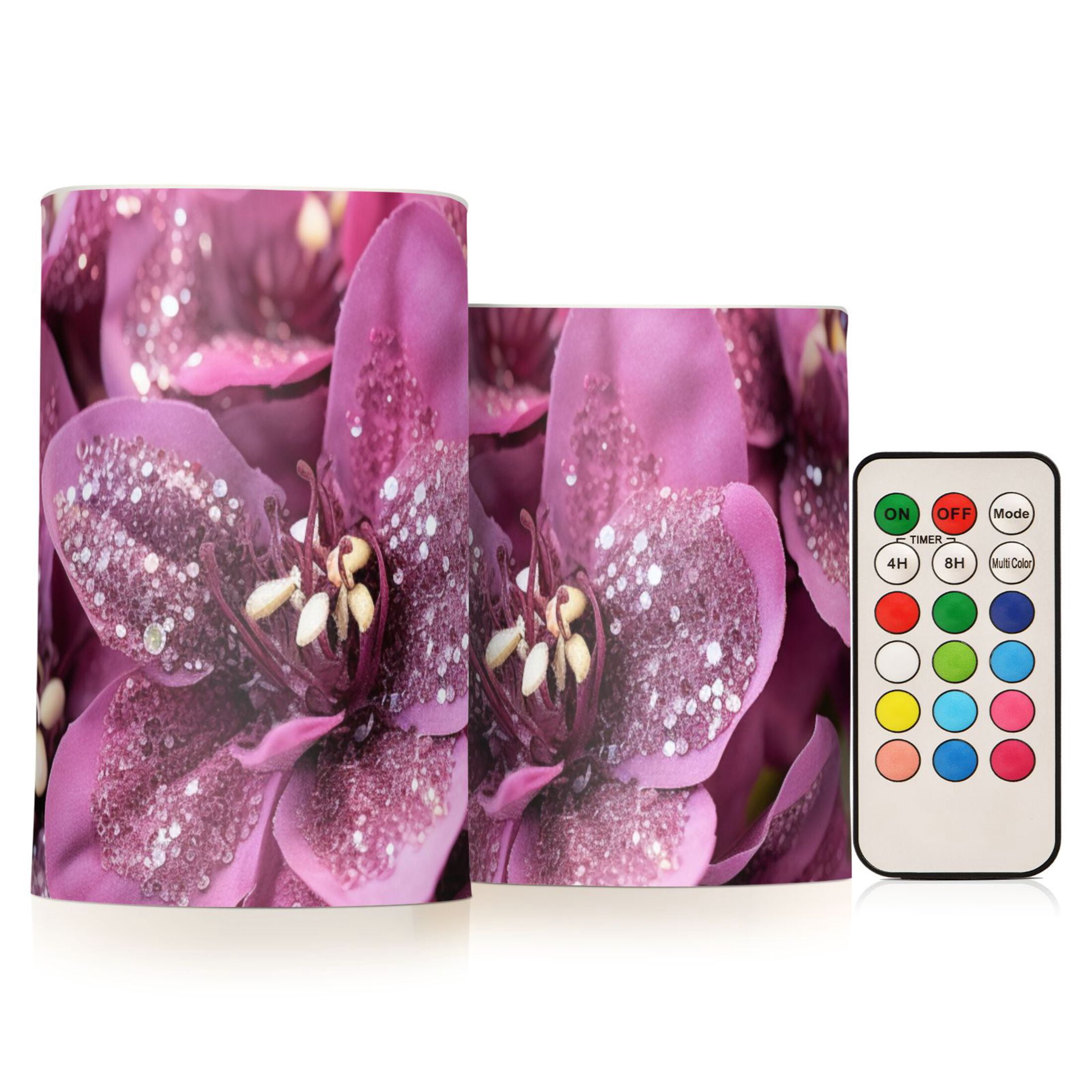 Sparkling Pink Orchids Flickering Flameless Candles Battery Operated ...