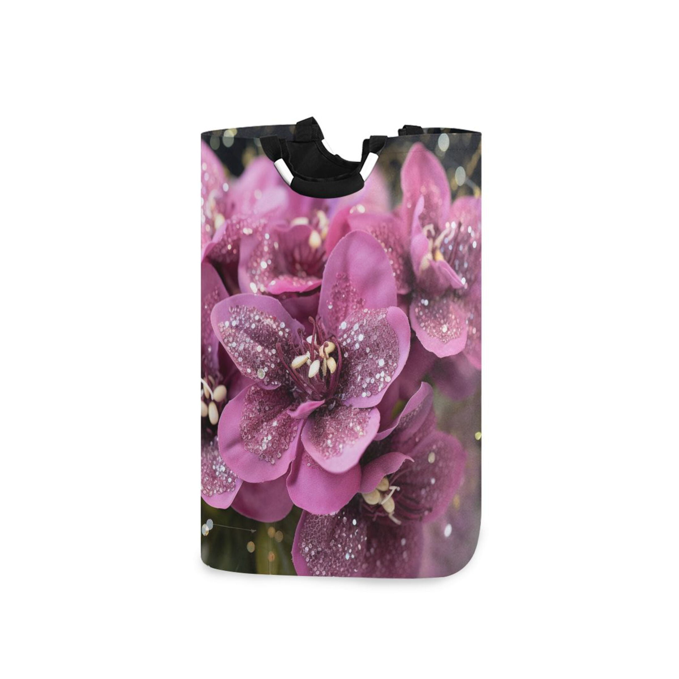 Sparkling Pink Orchids Laundry Basket with Handles 50L Collapsible ...
