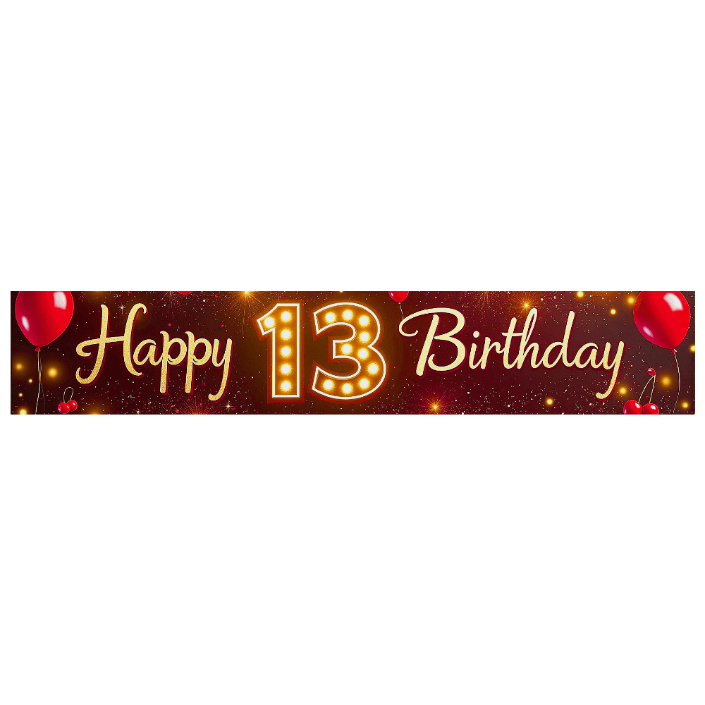 Sparkling Red Background Happy 13 Birthday Banner with Balloon Elements ...
