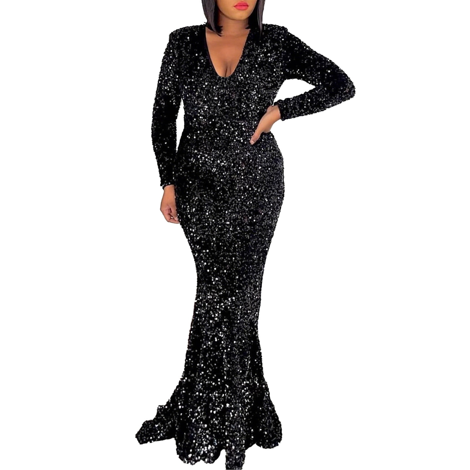 Sparkling Sequin Evening Gown Elegant Long Dress For Women Formal Party ...