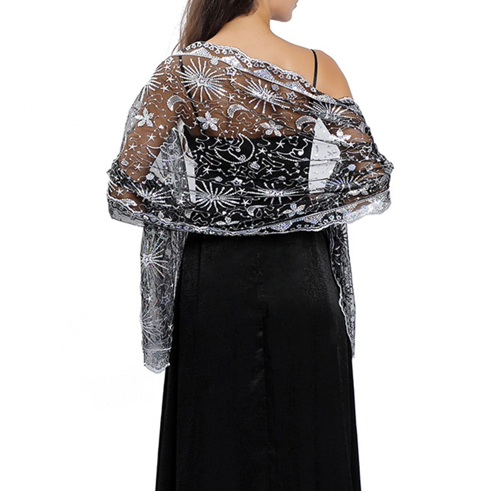 Sparkling Sequin Glitter Beaded Shawl Scarf Wrap for Formal Prom ...