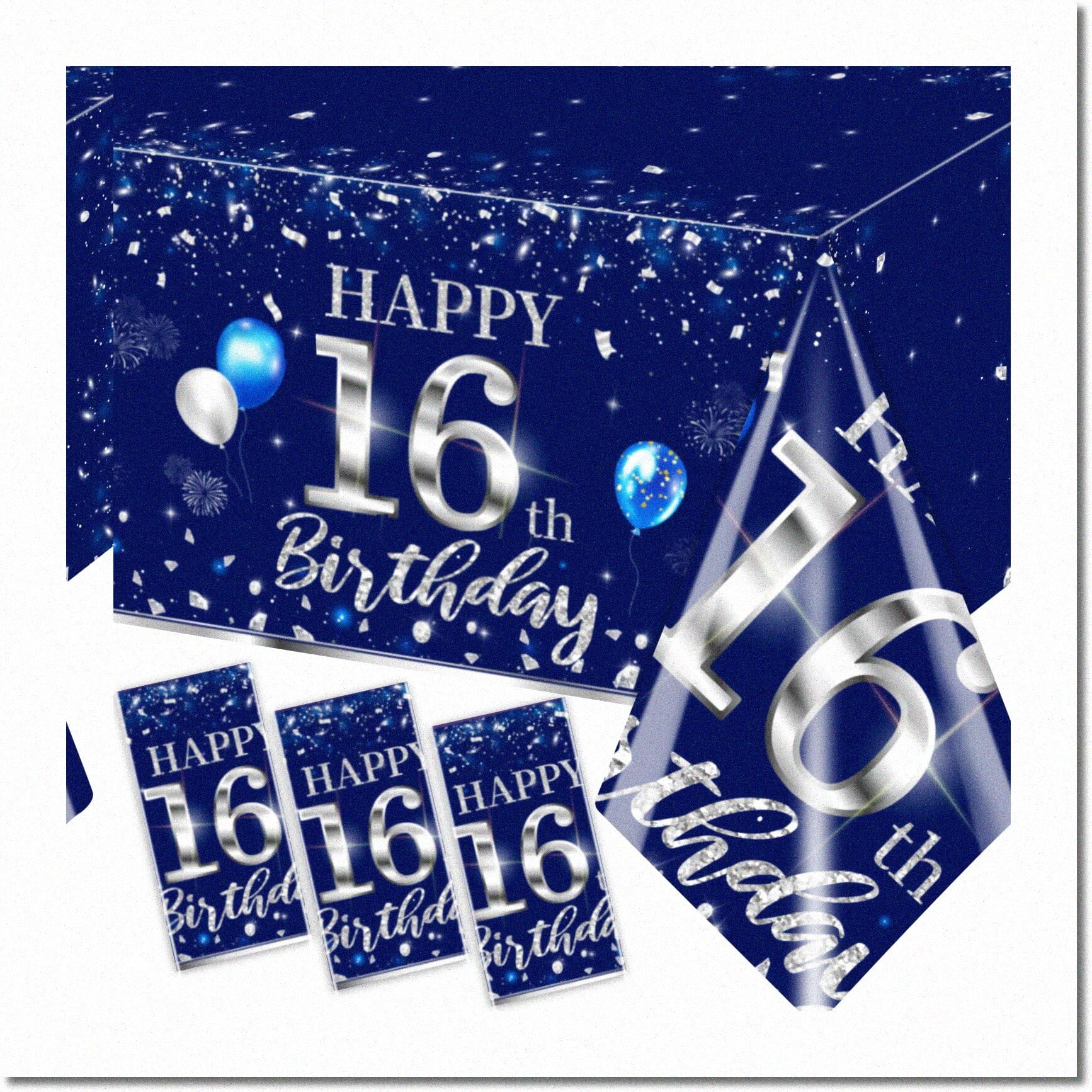Sparkling Silver Blue 16th Birthday Tablecloth - Celebrate with Style ...