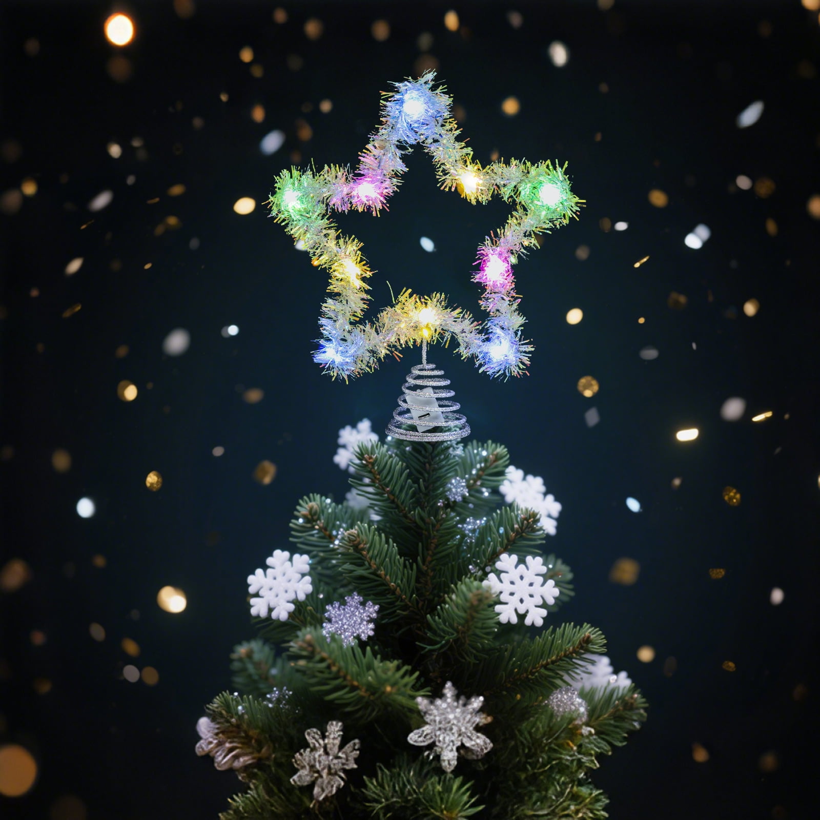 Sparkling Star Christmas Tree Top Decoration with Multi Colored Lights ...